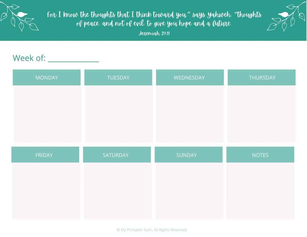 Printable Weekly Planner with Bible Verse - My Printable Faith