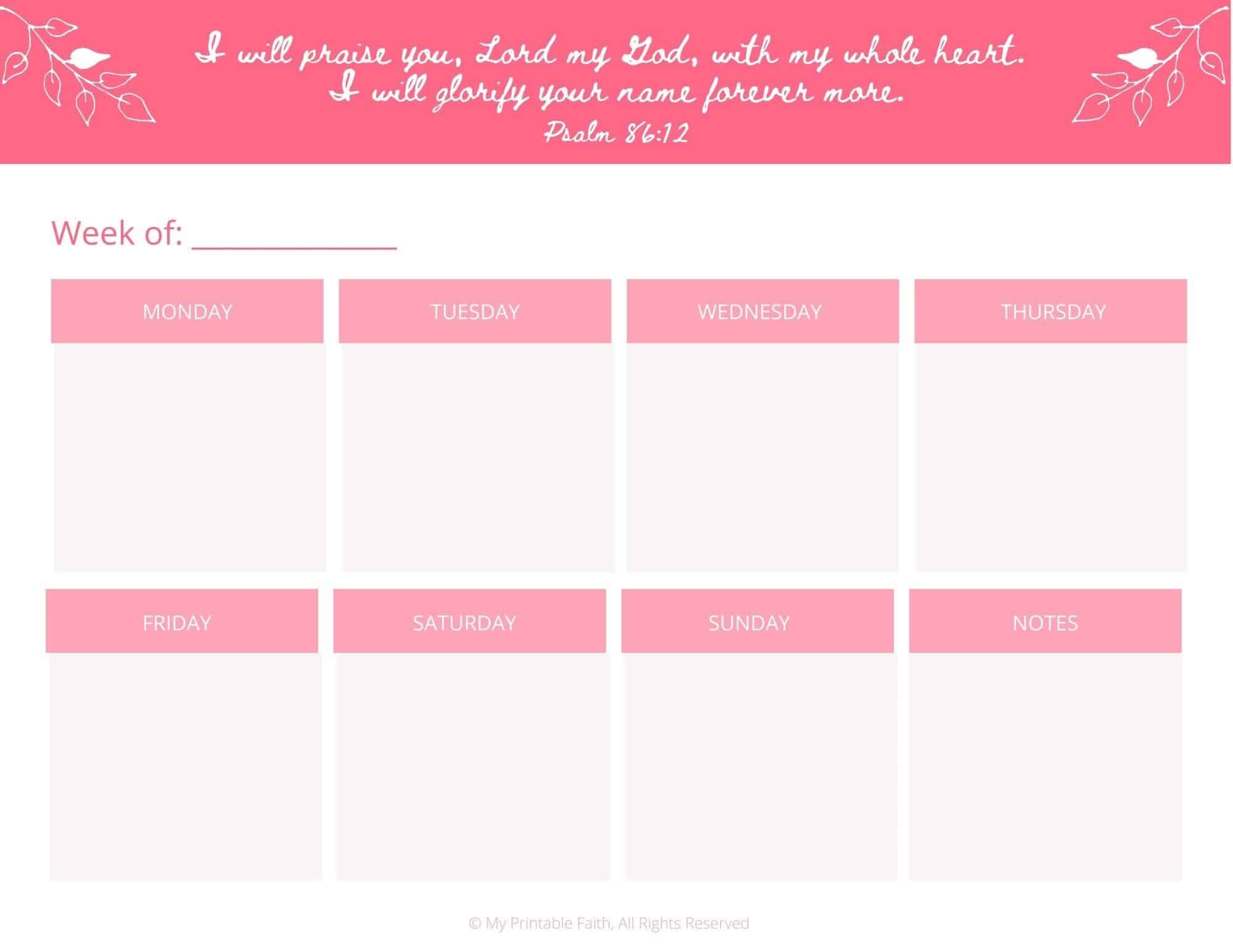 Printable Weekly Planner with Bible Verse - My Printable Faith